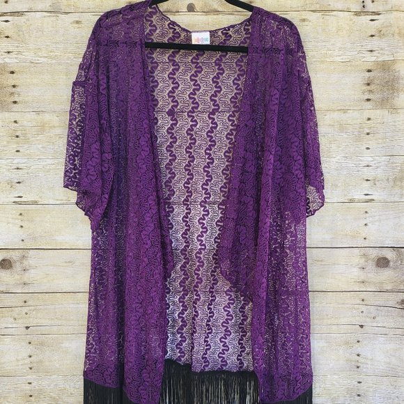 LuLaRoe | Tops | Large Lularoe Fringed Monroe Kimono Purple Lace With ...